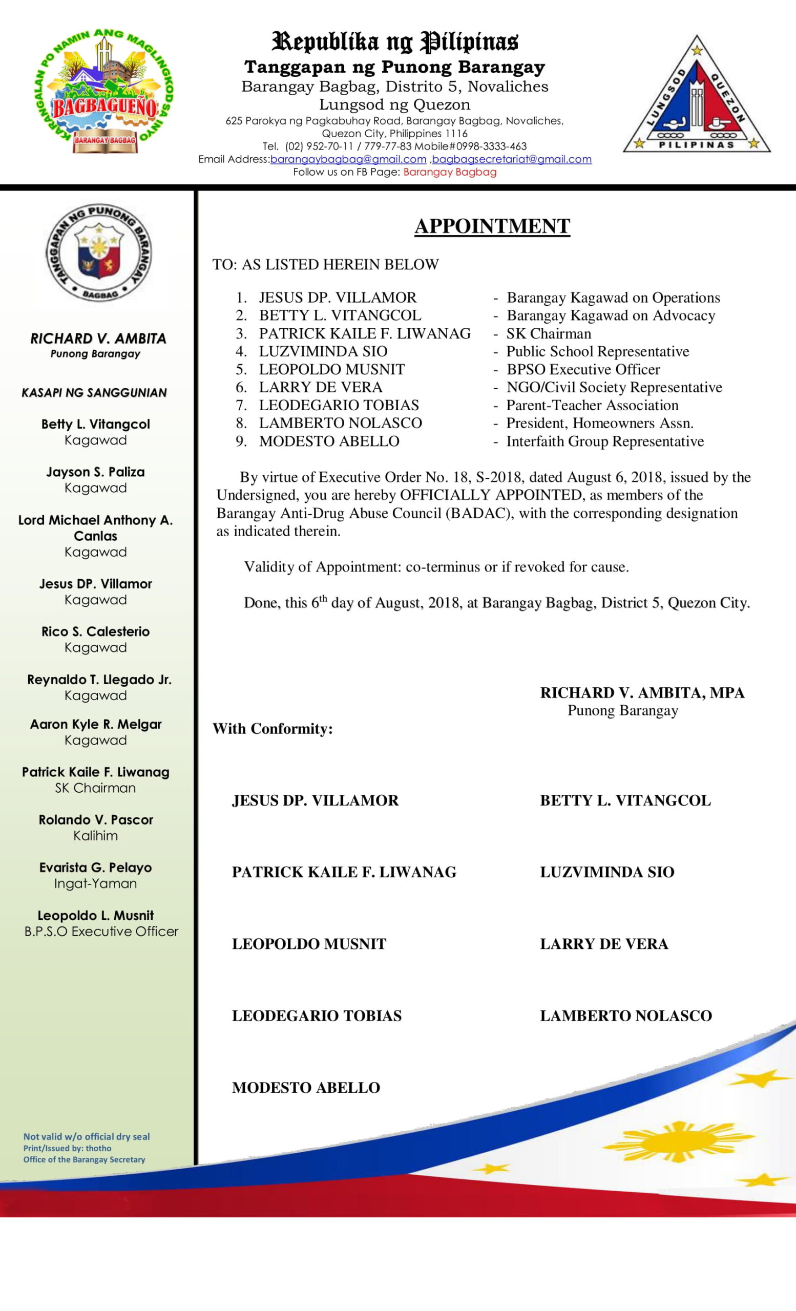 Executive Order – Barangaybagbag