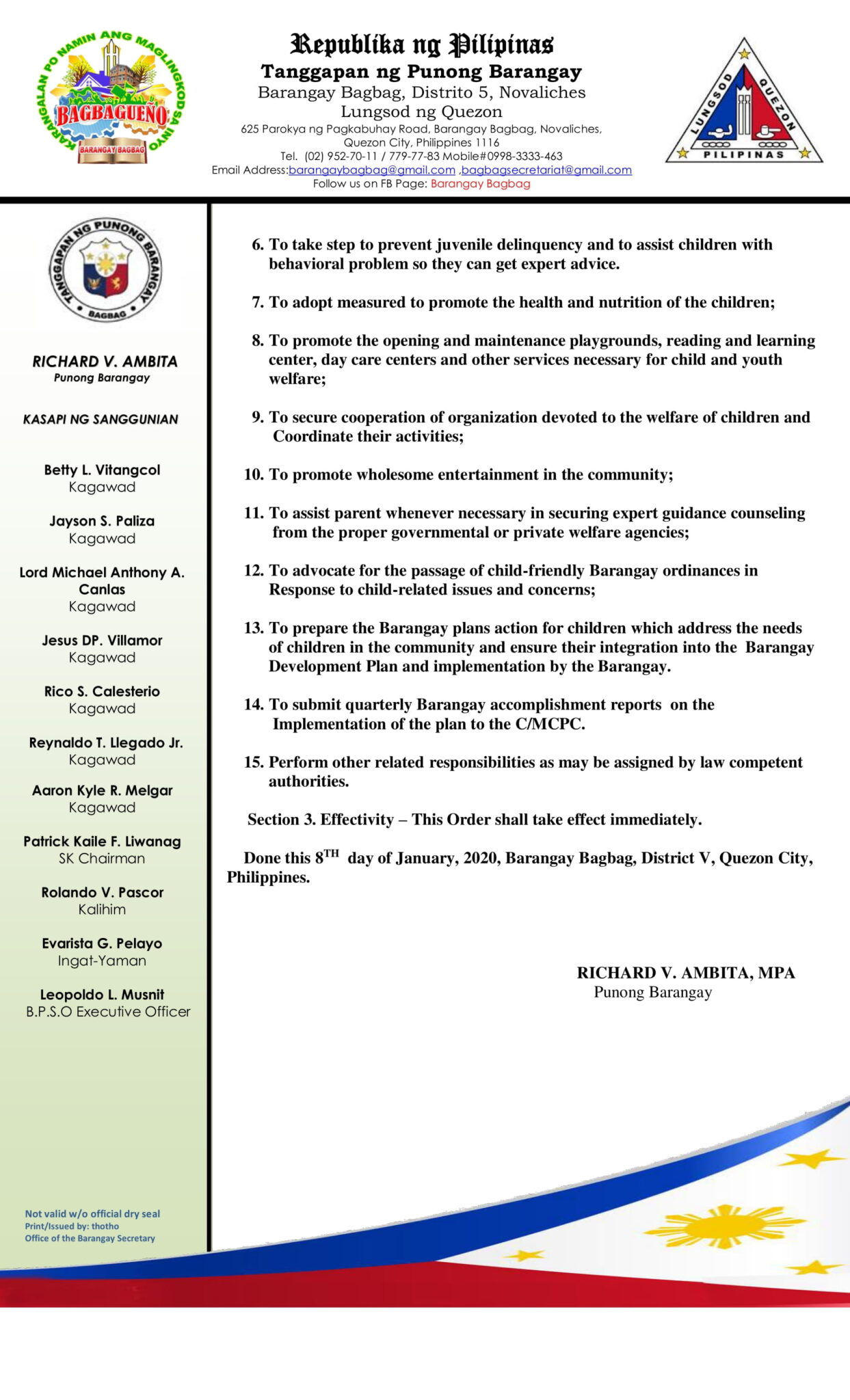 Executive Order – Barangaybagbag