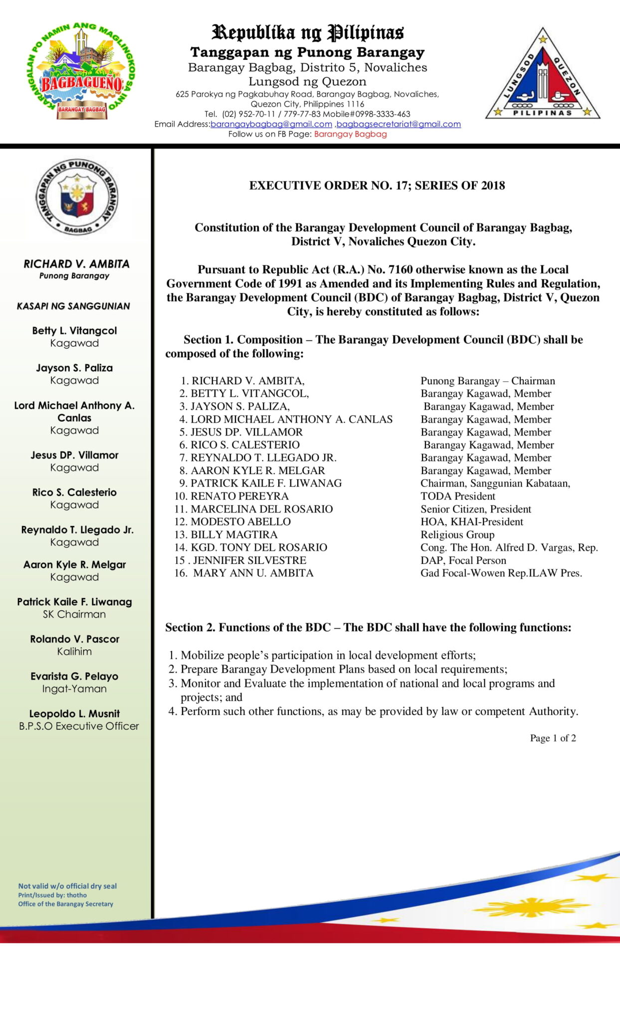 Executive Order – Barangaybagbag