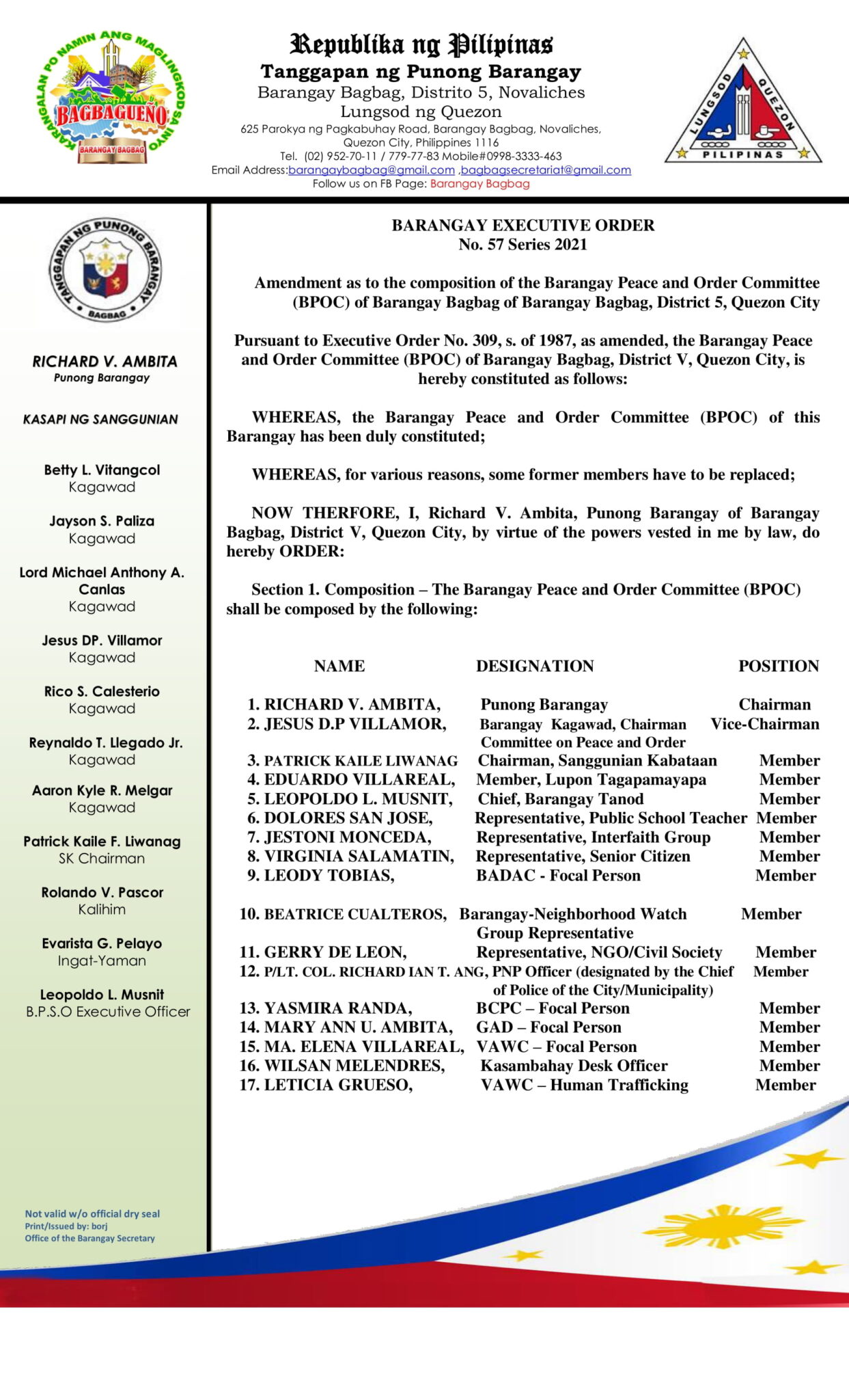 Executive Order – Barangaybagbag