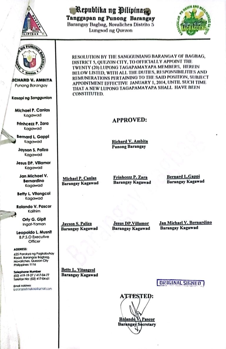 Barangay Resolution Barangaybagbag